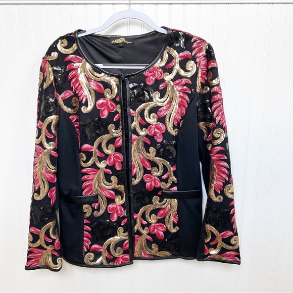 Joan Boyce | Jackets & Coats | Joan Boyce Black Red Sequin Faux Leather ...